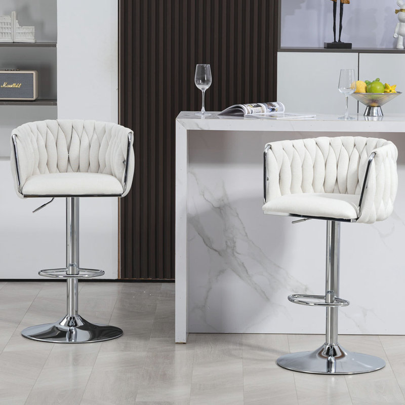 360 Fabric cover Swivel Bar Stools Set of 2 Beige